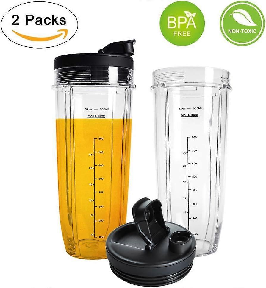 Ninja 32OZ Replacement Cups,QT 2Packs Nutri Ninja Replacement Cups with Sip & Seal Lids,950ML ...