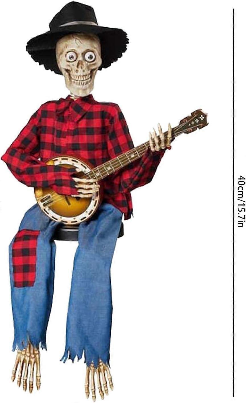 Funny Animated Duel Banjo Skeletons, 2023 Cowboy Skull Statue, Movable ...