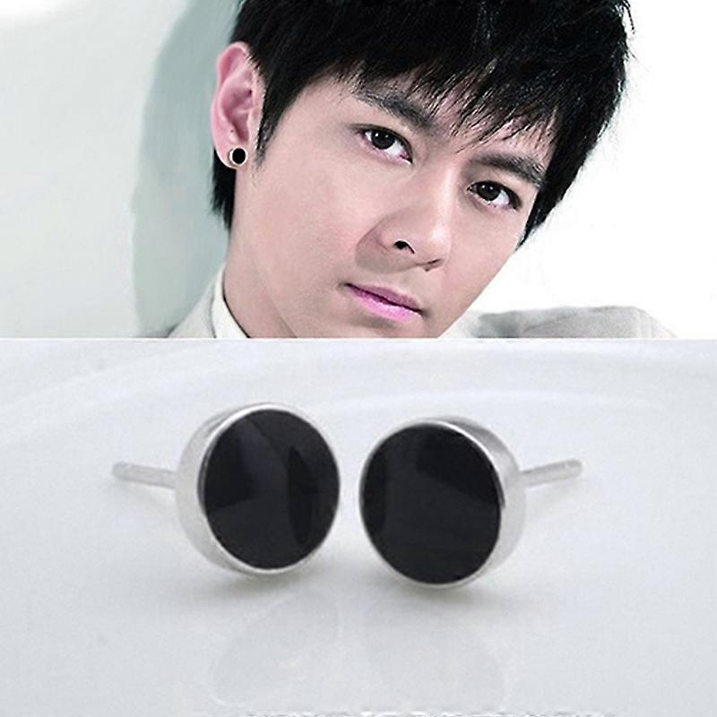 Men's Women's 925 Sterling Silver Black Vinyl Earrings Ear Studs ...