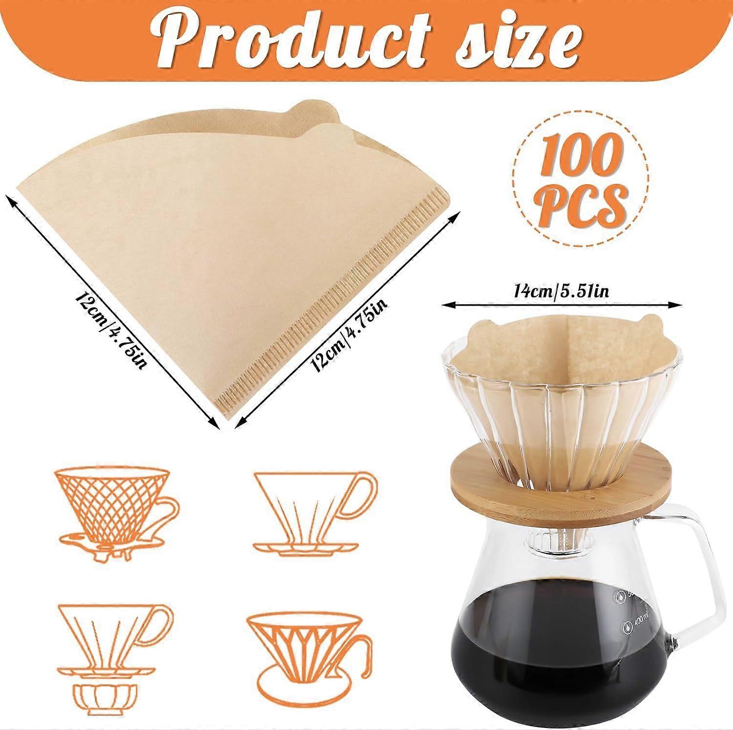 100 Pcs Coffee Filters Size 02 - Disposable Unbleached Filter Papers ...