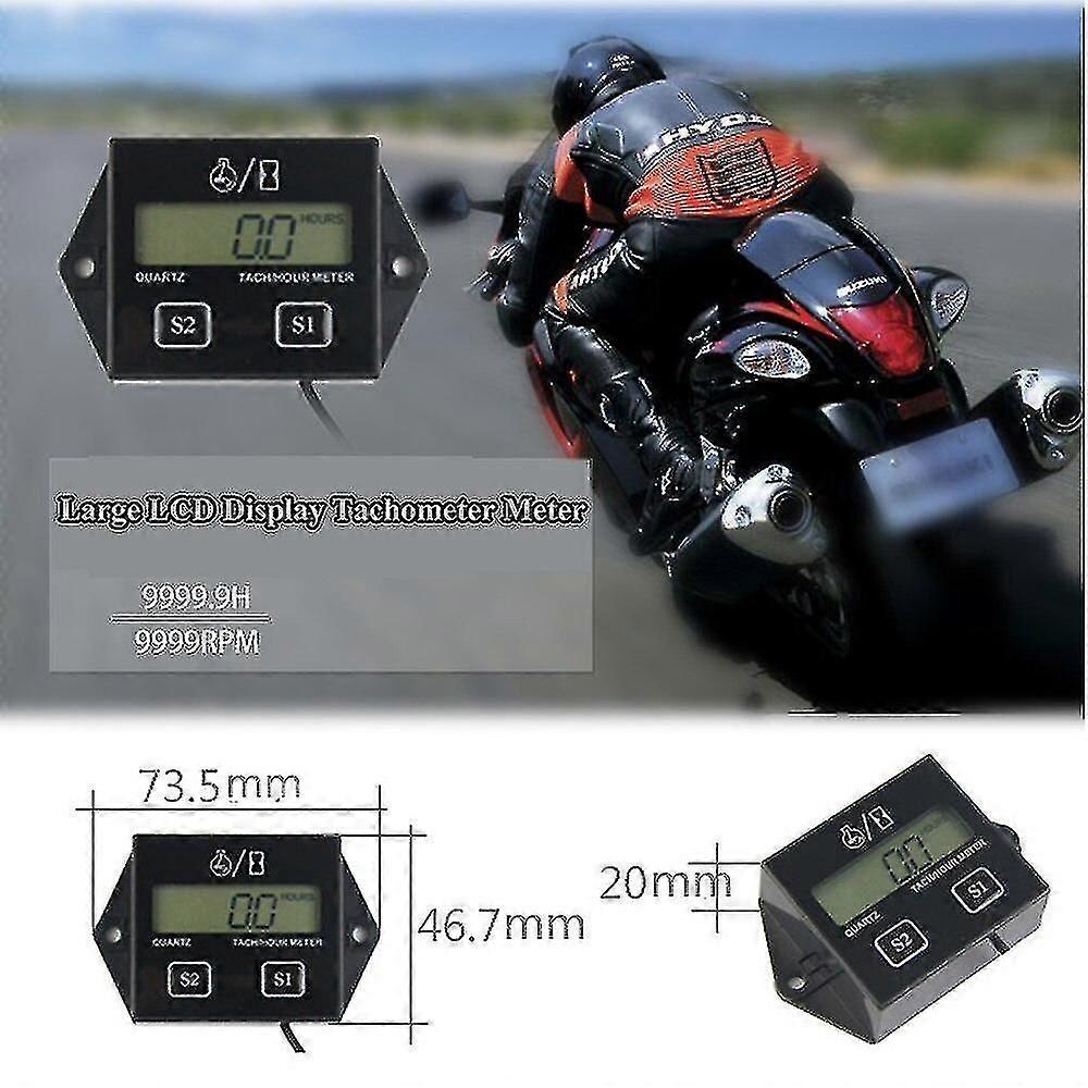 Waterproof Digital Engine Tach Hour Meter Tachometer Rpm Gauge Inductive Compatible With ...