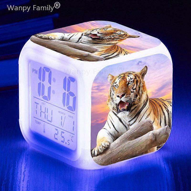 Snow Tiger Alarm Clock 7 Color Change Glwoing LED Digital Clock Tiger ...