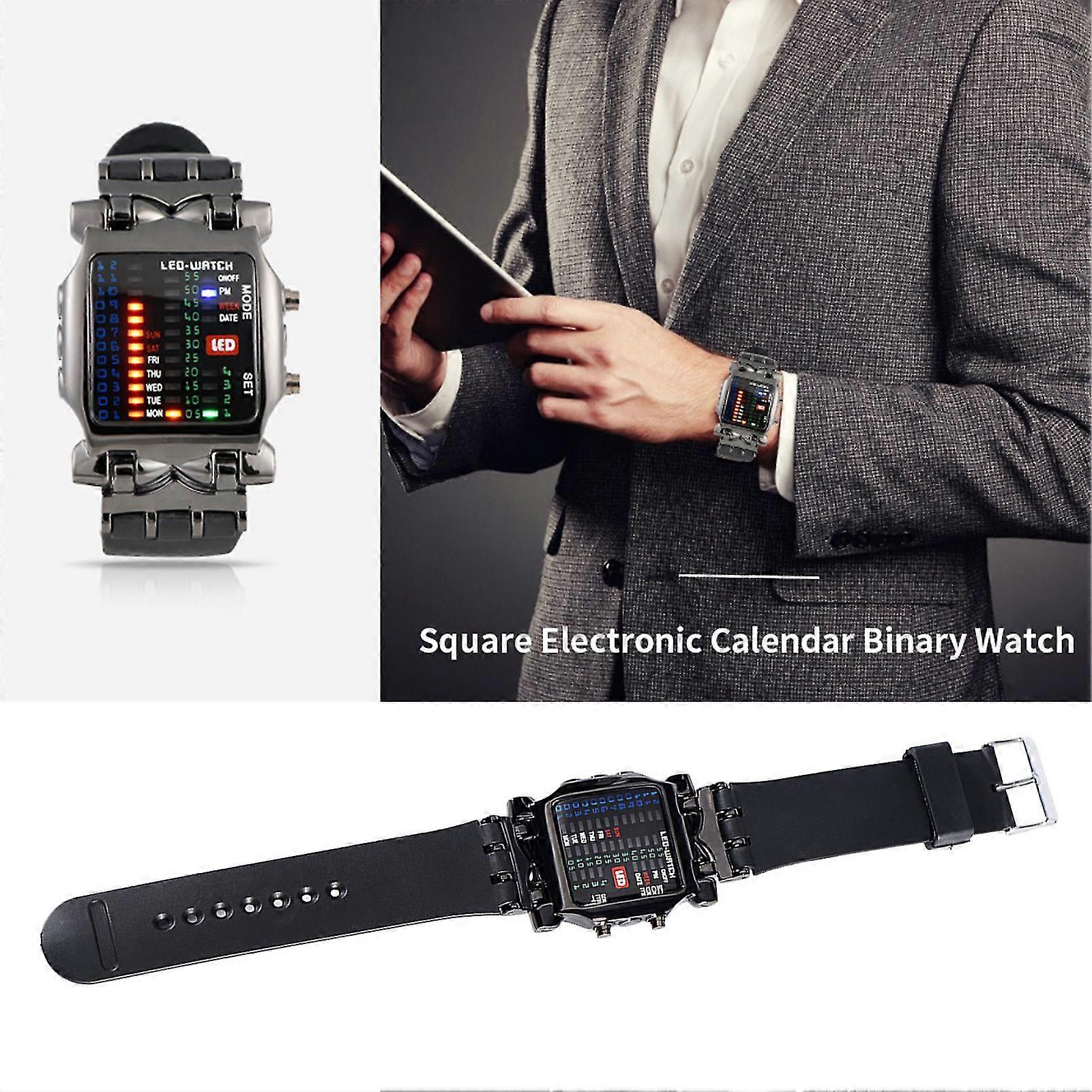 Electronic LED Watch, Binary Square Electronic Calendar Waterproof ...