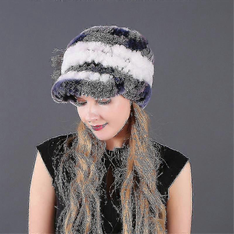 Elastic Knitted Hat Warm Beanies Caps Women Fur Hat Natural Rex Rabbit ...