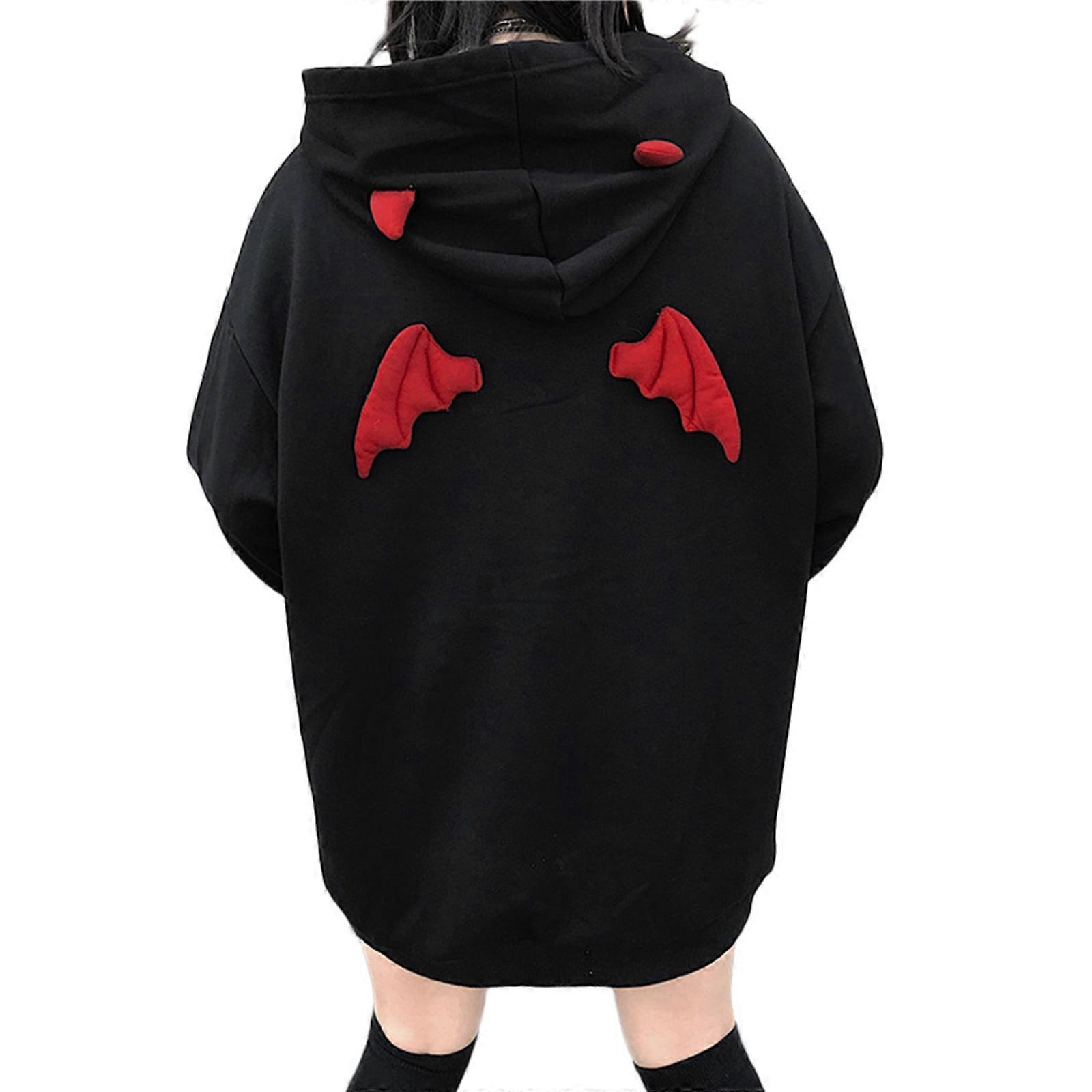 Black Devil Ears and Wing Long Sleeve Sweater with Hoodie Pullover for ...