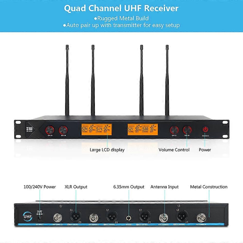 XTUGA A400-HB Professional 4-Channel UHF Wireless Microphone System with 2 Handheld & 2 Headset ...