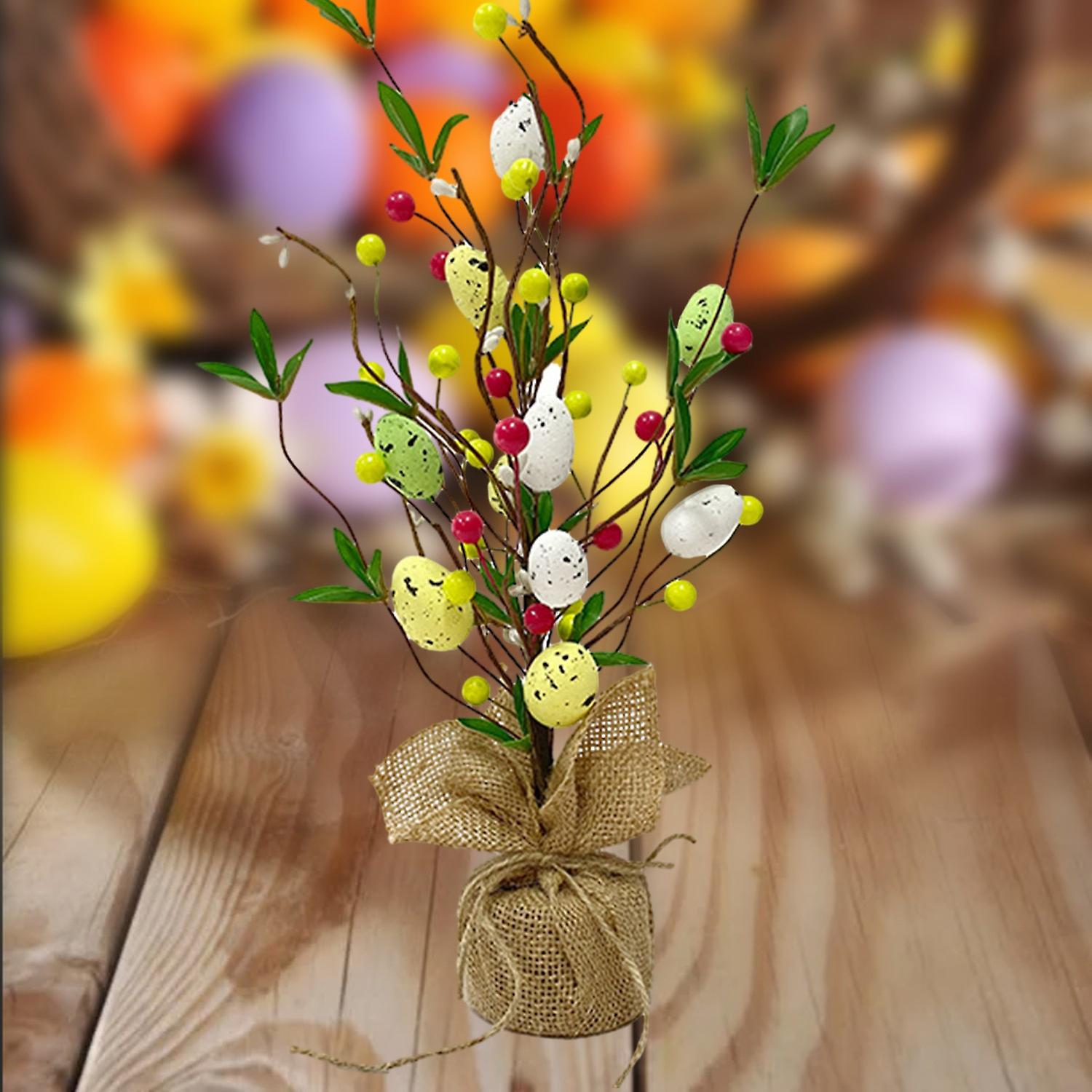 Easter Tabletop Tree Decoration Fake Silk Flowers & Mini Colorful ...