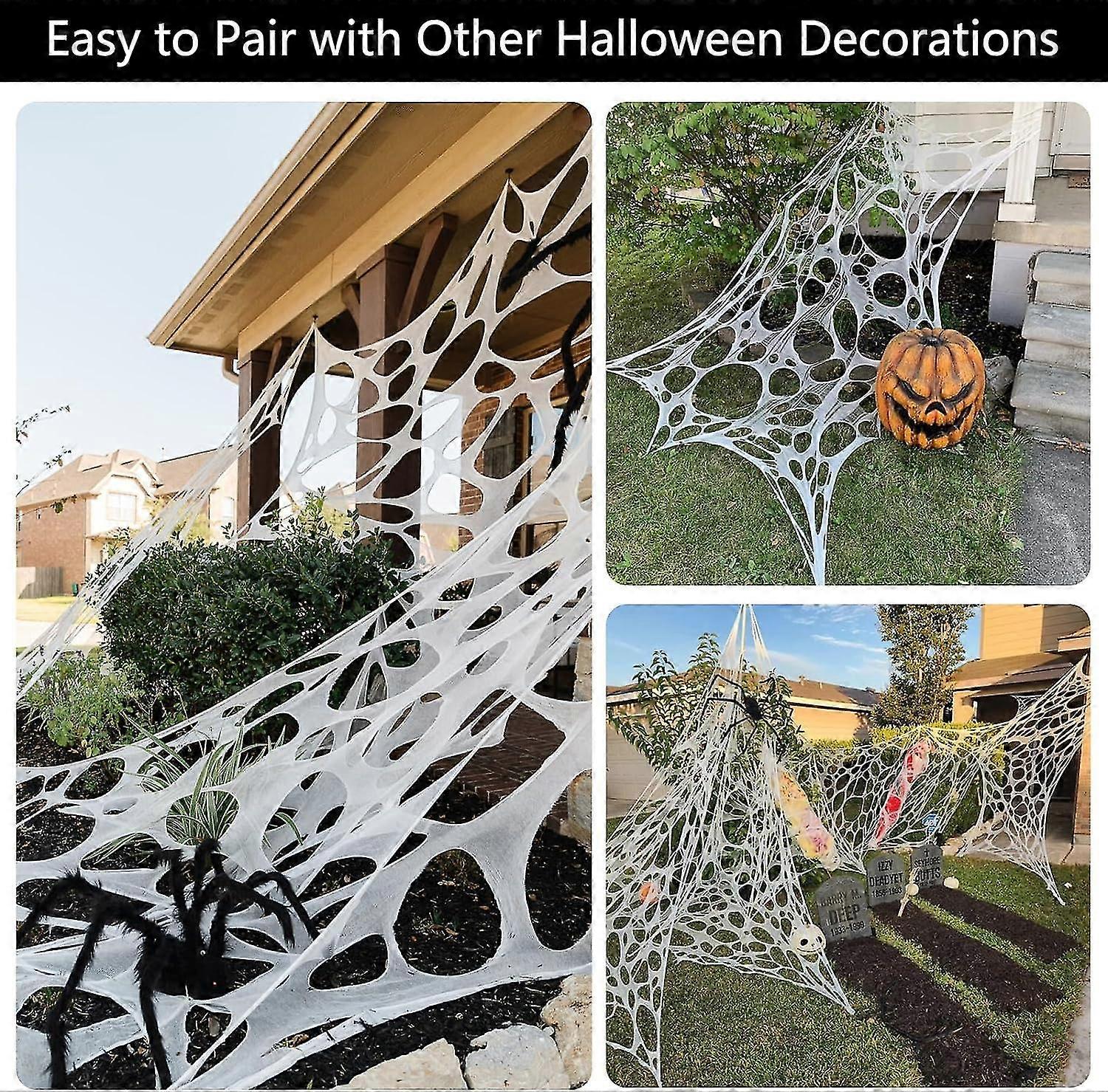 Spider Web Halloween Decorations Outdoor, Stretchy 450 Sqft Halloween ...