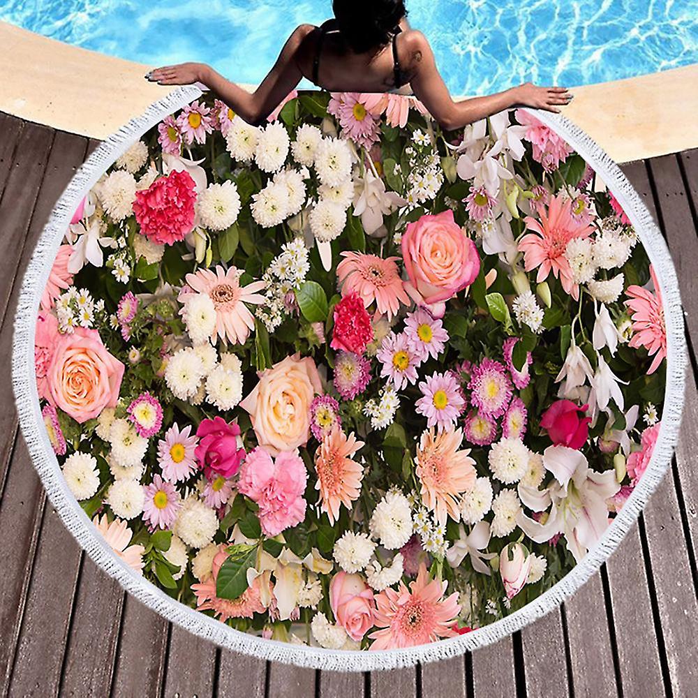 Kawaii flowers rose bush pink beach bath towel round sea blanket ...