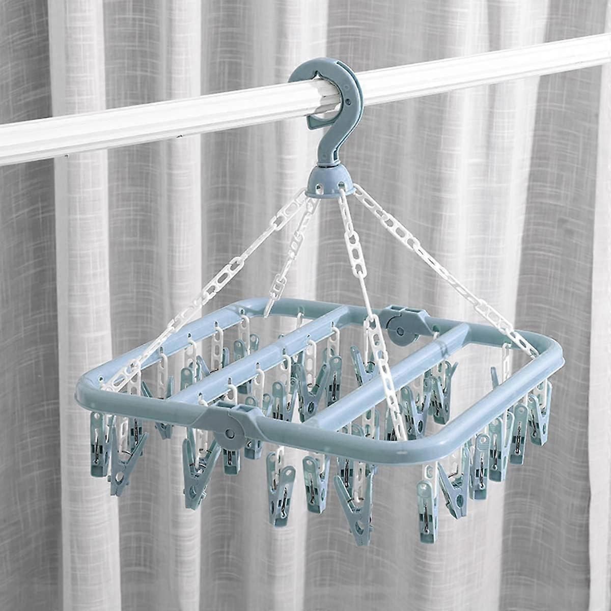 32 Clips Folding Laundry Hanger, Laundry Drying Rack Folding Sock ...
