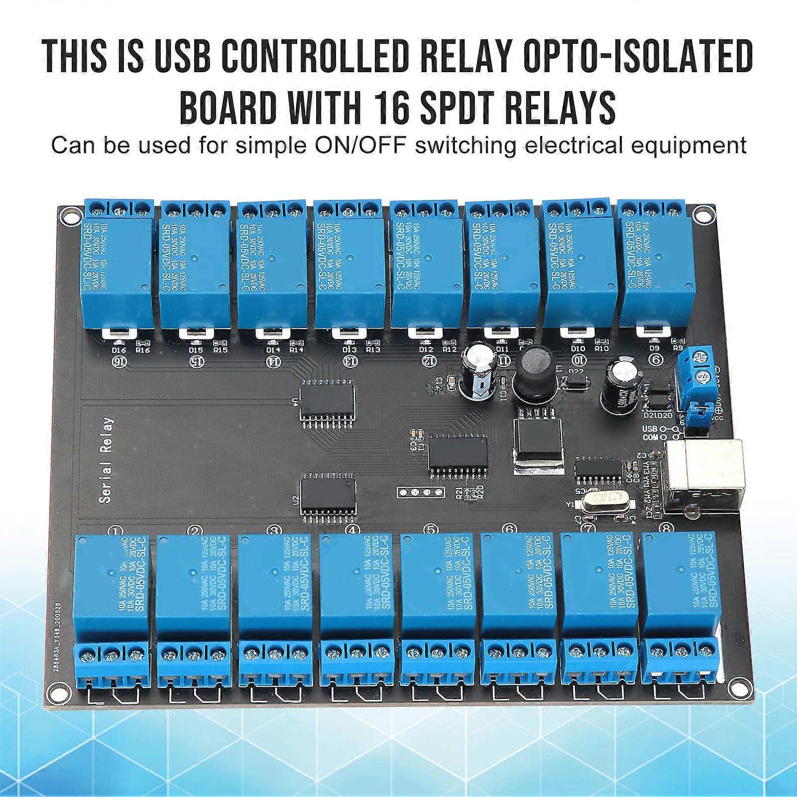 Relay Module 16 Channel 936V USB Controlled SPDT Switch Relay Module ...
