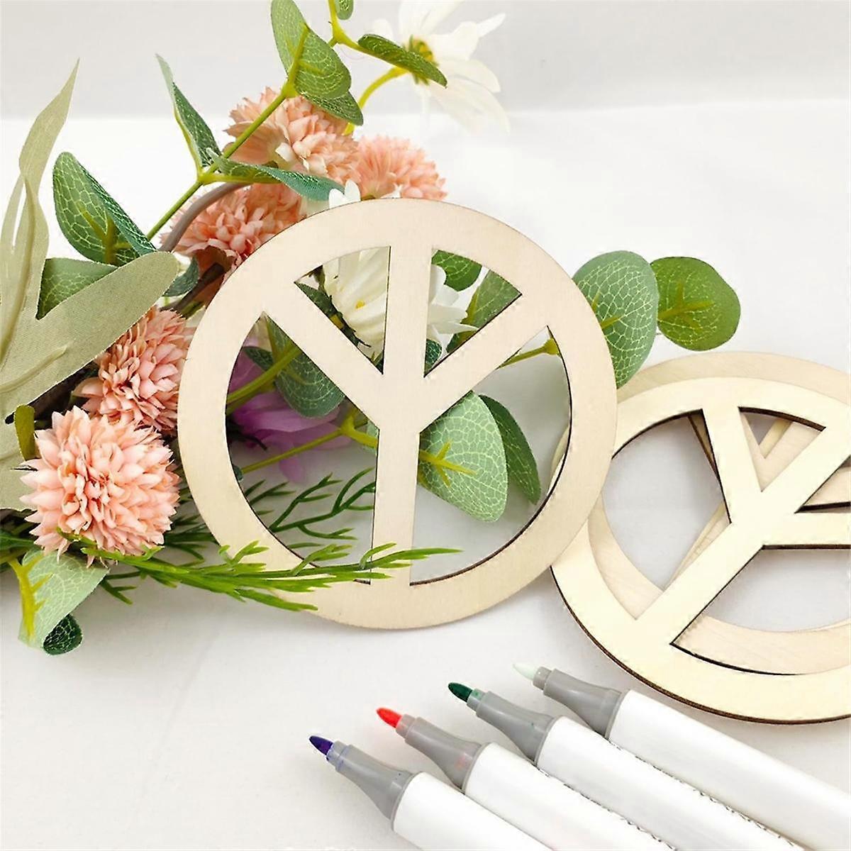 50PCS Wooden Unfinished Peace Sign Hanging Ornaments DIY Blank Home ...