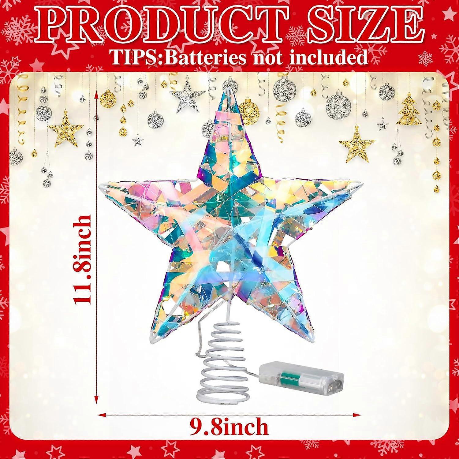 SBSG 10 Inch Christmas Tree Topper Star Iridescent Star Tree Topper LED ...