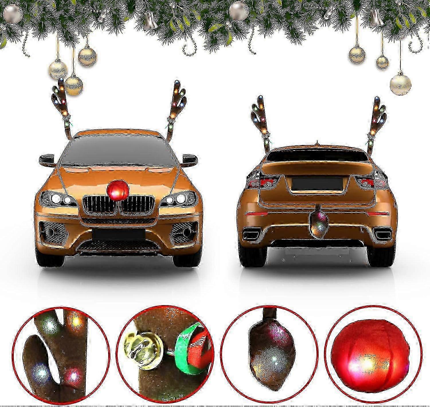 Car Reindeer Antlers Kit with LED Lights, Christmas Reindeer Antlers ...