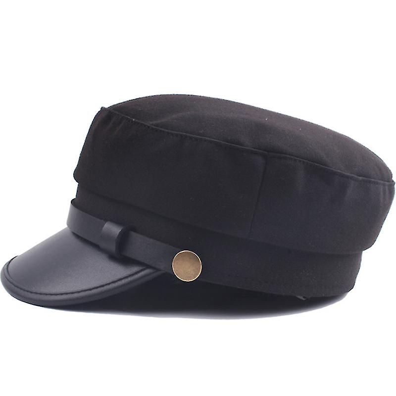 Mens Womens Pu Brim Military Cap Fiddler Sailor Breton Cap Fashion Flat ...
