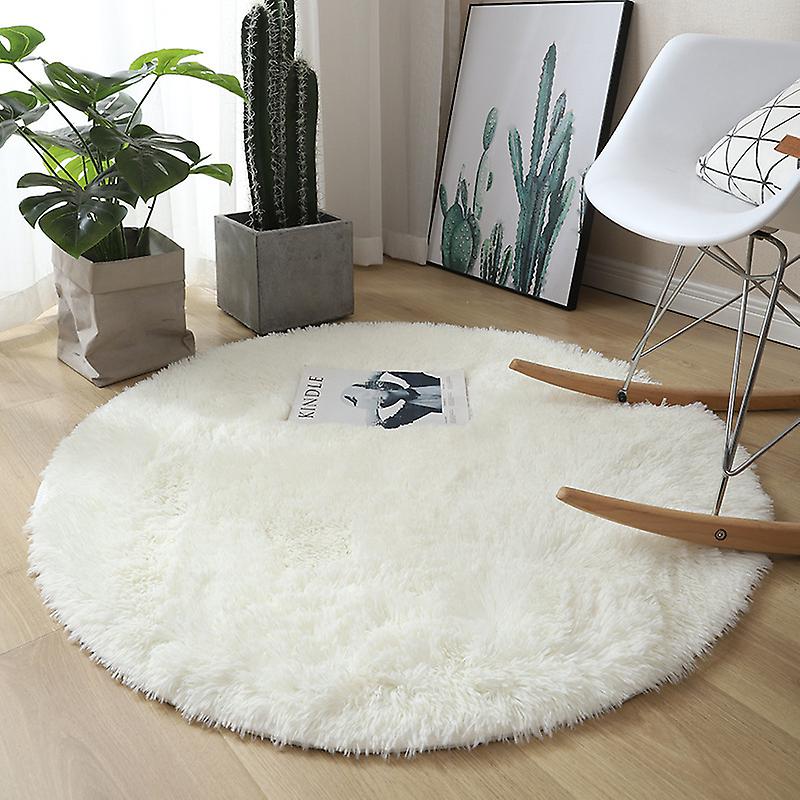Large Plush Round Living Room Rug (White, Diameter 100 cm) | Fruugo UK