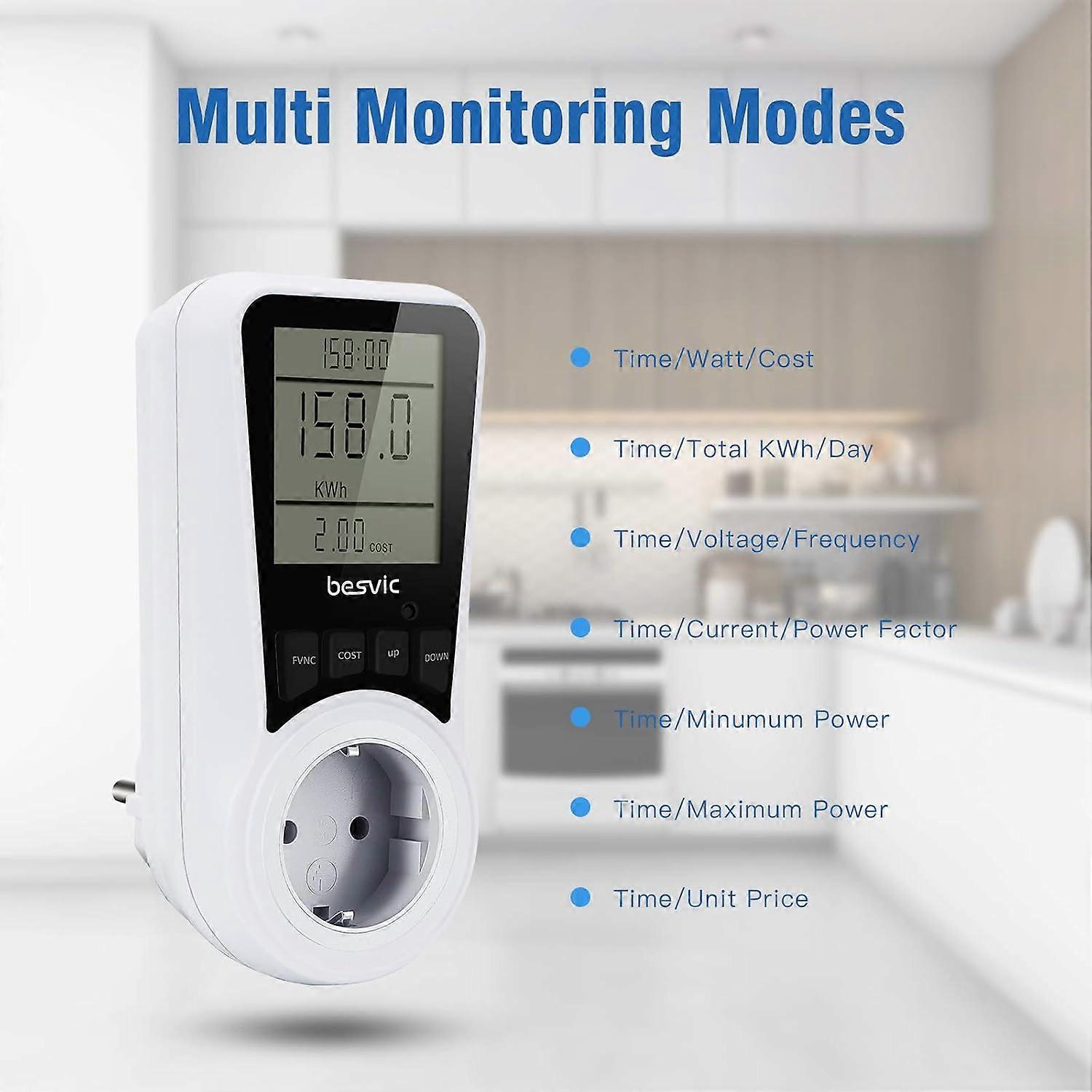Socket electricity meter, 3680W energy cost meter with 7 monitoring ...