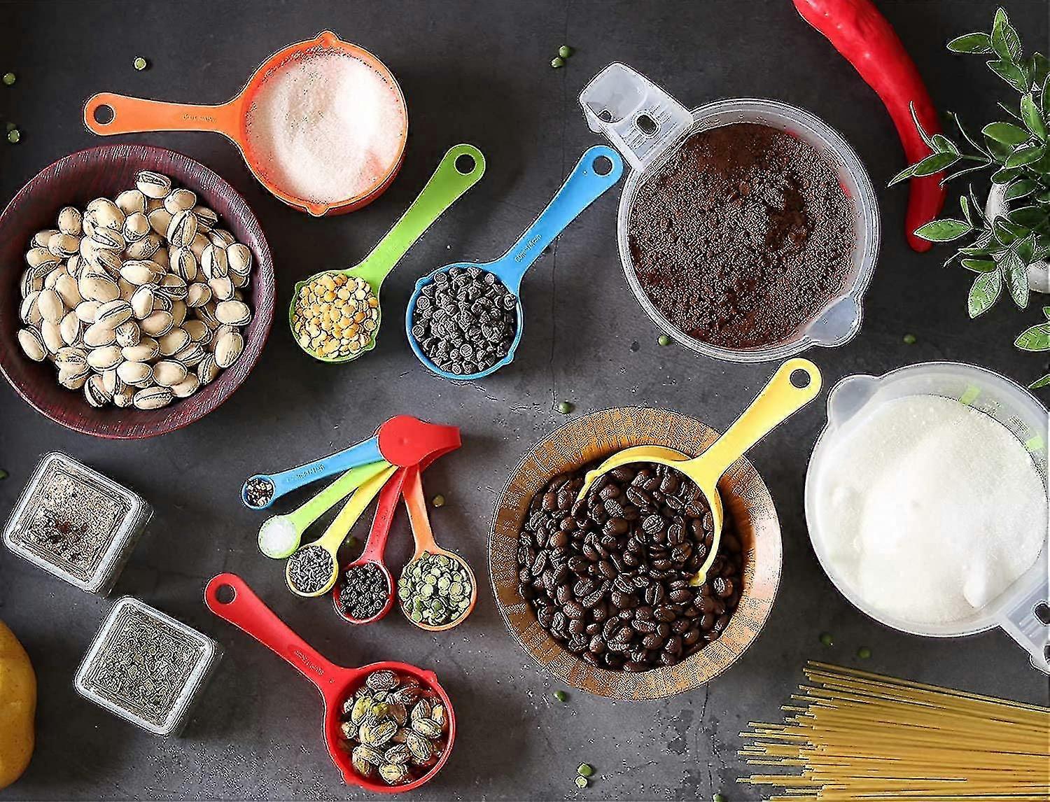 10pcs Measuring Cups And Spoons Food Graded Plastic Stackable Kitchen ...