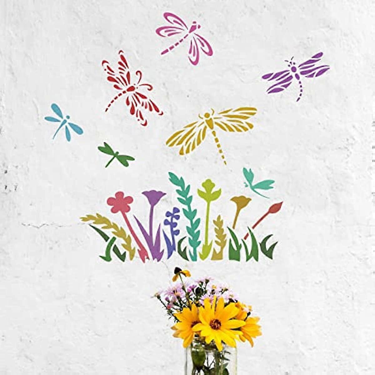 1PC Dragonfly Flower Stencil 11.8x11.8inch Flying Dragonfly Painting ...
