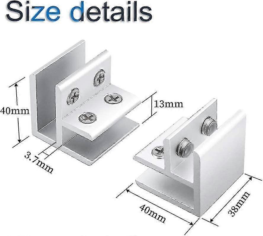 Set Of 4 Adjustable Glass Clamp Brackets Silver 90 Degree Aluminum ...