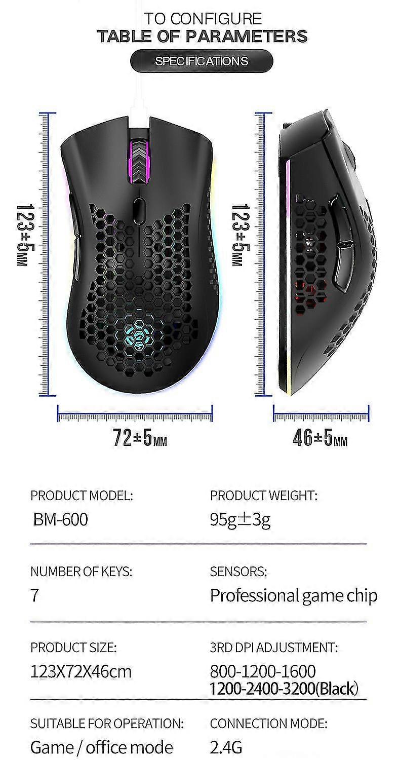 USB 2.4G Wireless RGB Light Honeycomb Gaming Mouse Desktop PC Computers ...