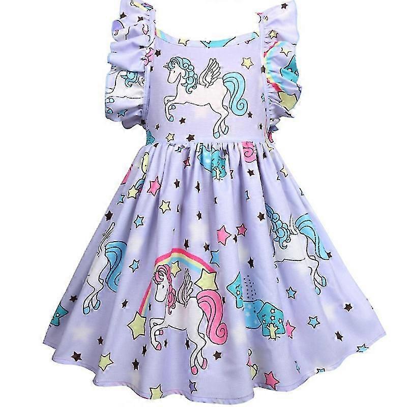 Kids Girls Casual Unicorn Party Dress Summer Ruffle Sleeve Swing Dresses | Fruugo UK