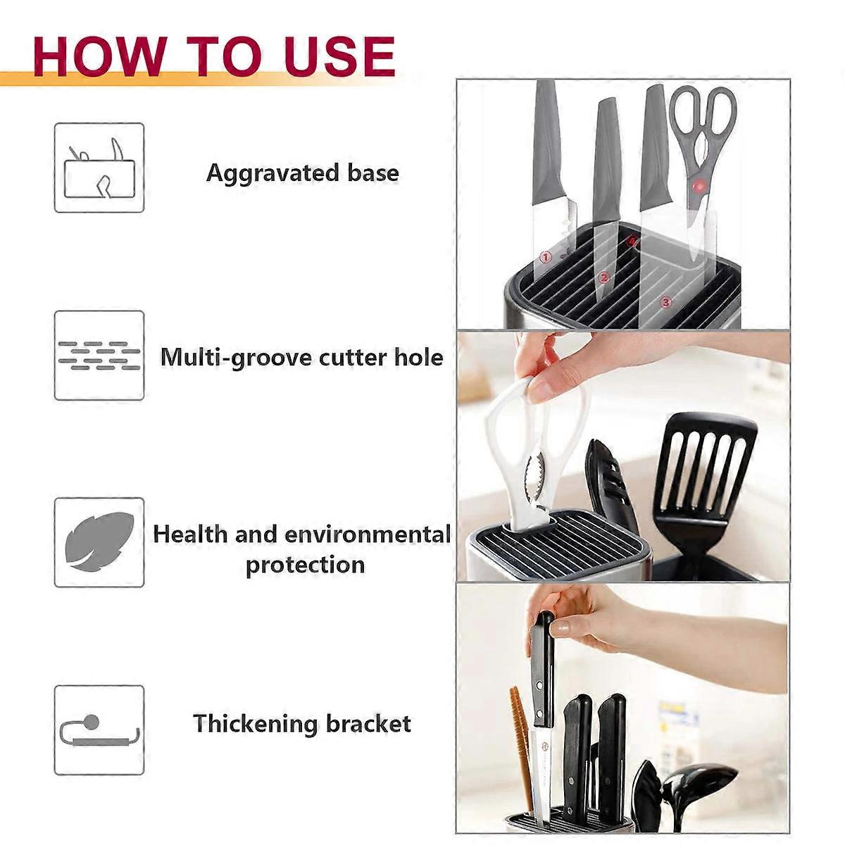 Stainless steel knife rack with 14 slots and drain | Fruugo UK