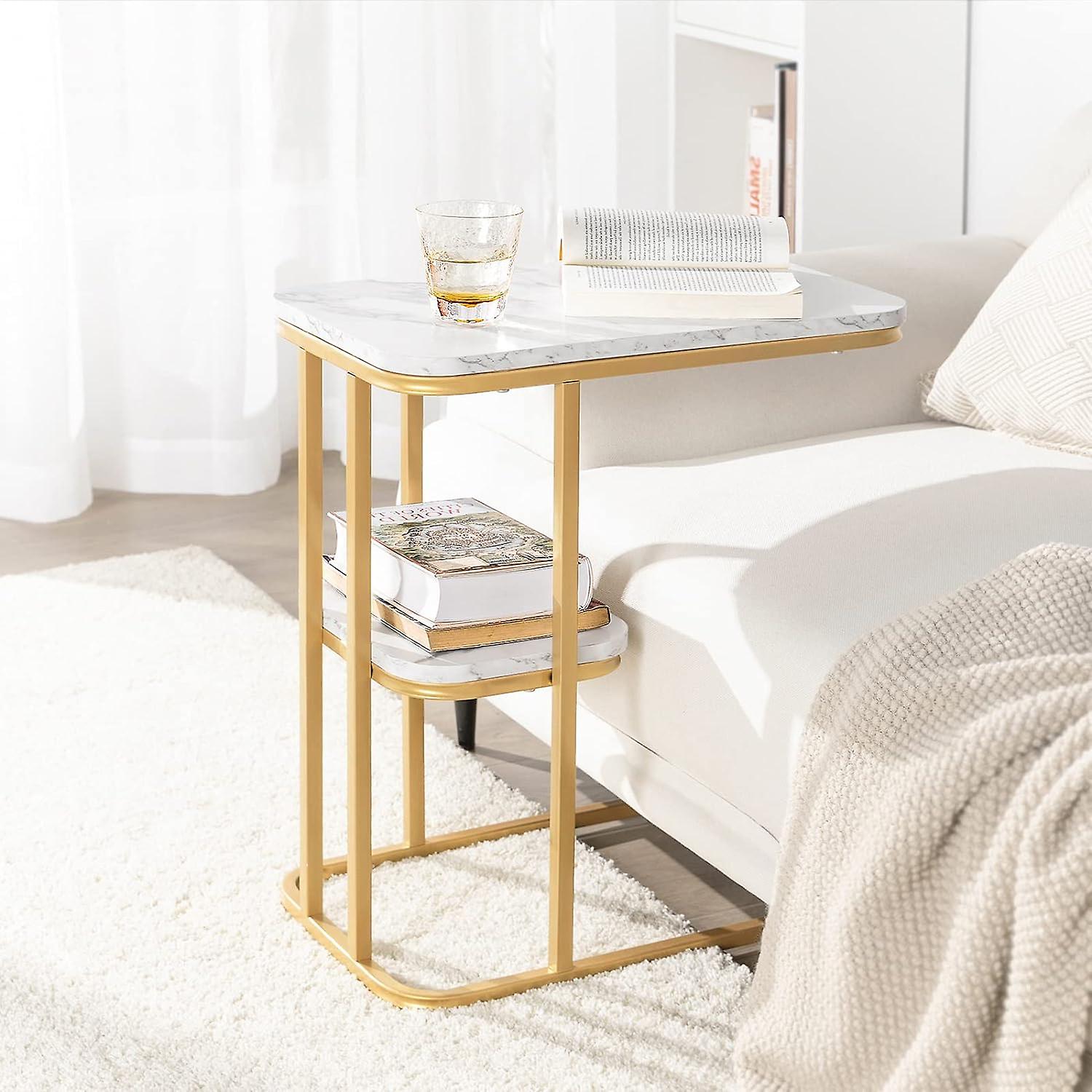 SoBuy FBT110-G,Marble Side Table Golden Metal Frame with 2 Shelves ...