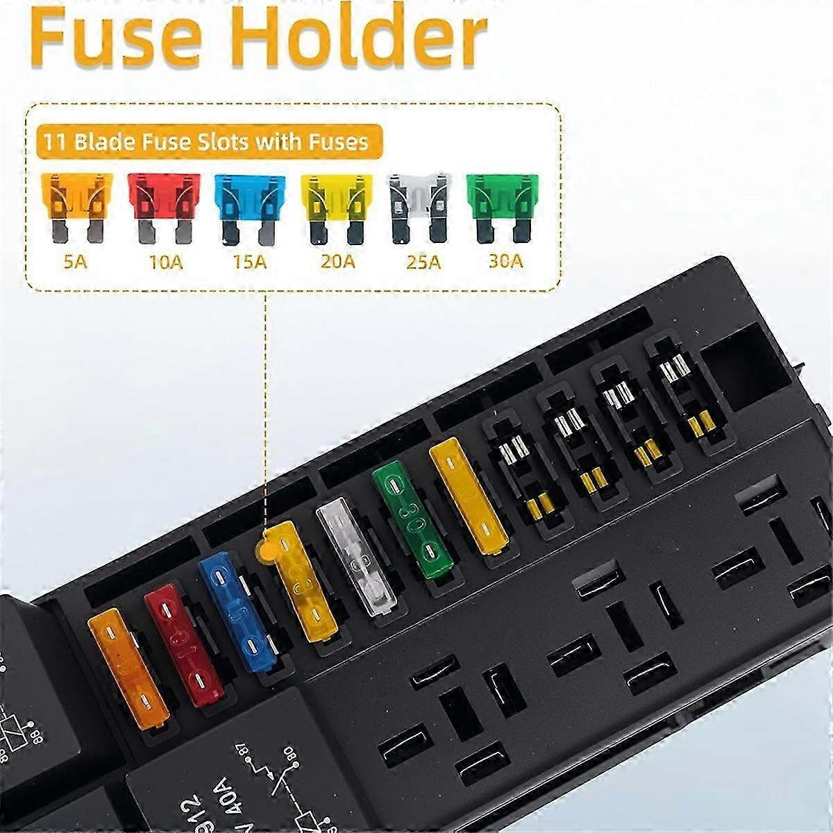 12V Fuse and Relay Box, 11 Way 4 Pin 6 Slot, Fuse Relay Block, Universal Fuse Block Relay Panel ...