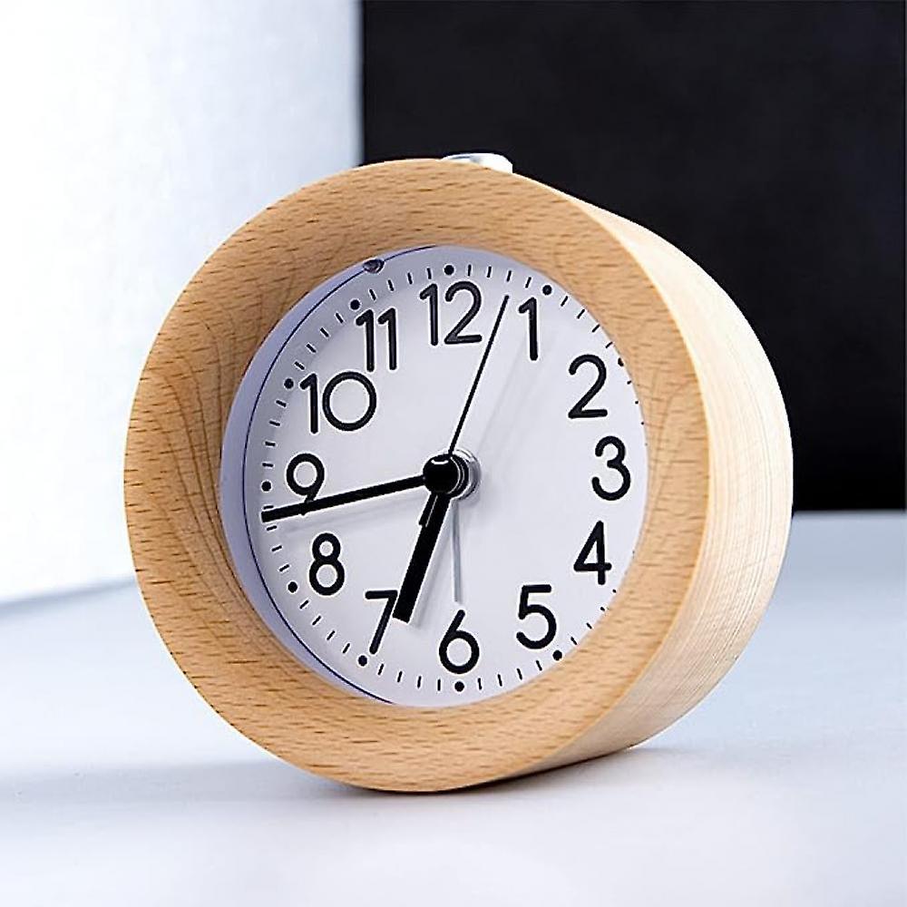 Circular Wooden Analog Alarm Clock, Battery Powered, Non Tick Clock ...