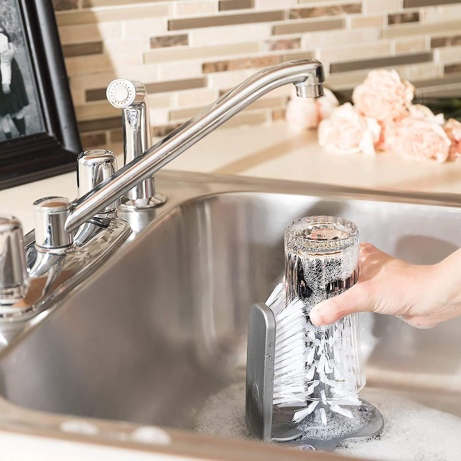 Glass Brush, Double Sided Bottle Brush With Powerful Suction Base For ...