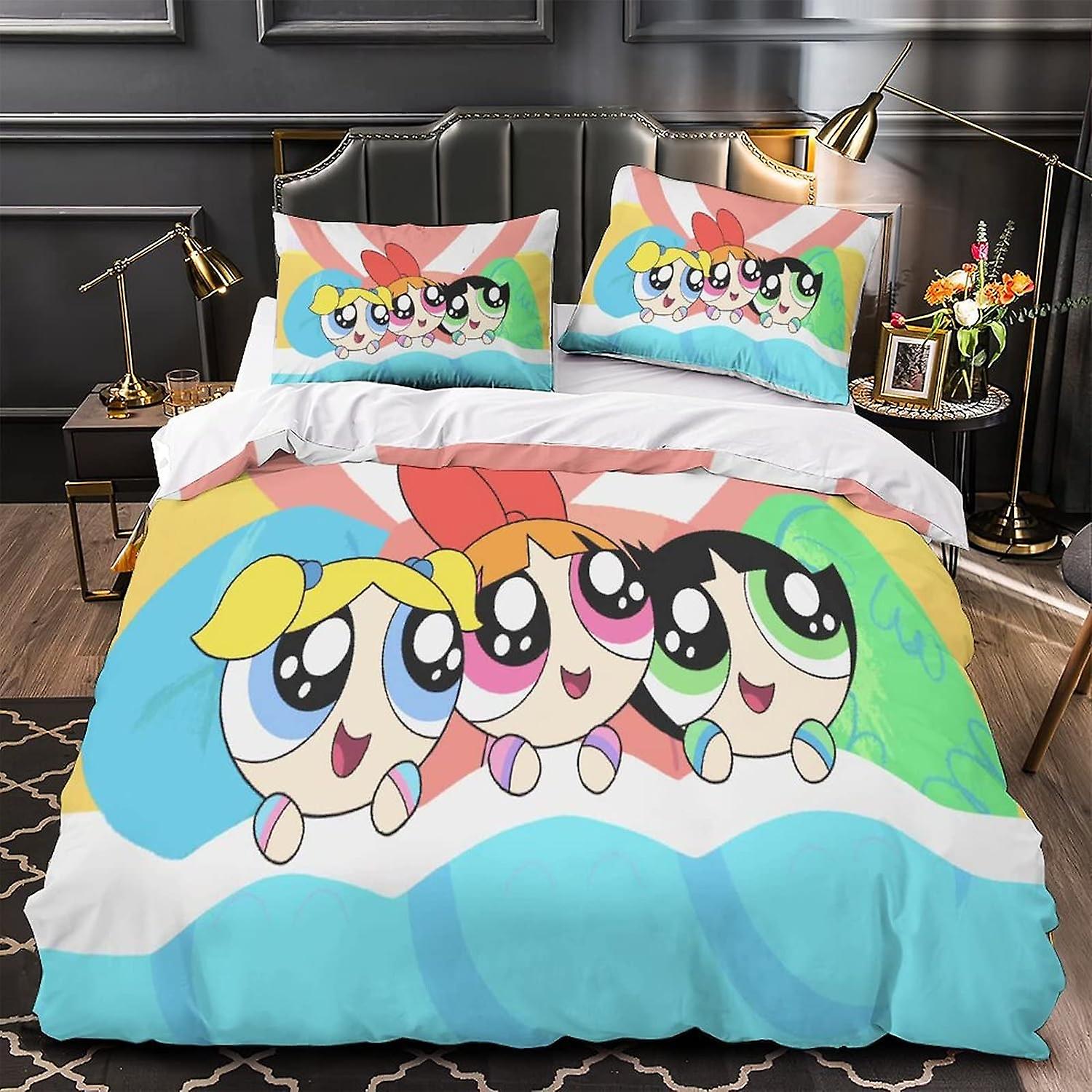 EKENOZ Power-puff Girls Bedding Set Superhero Duvet Cover Set for 3D ...