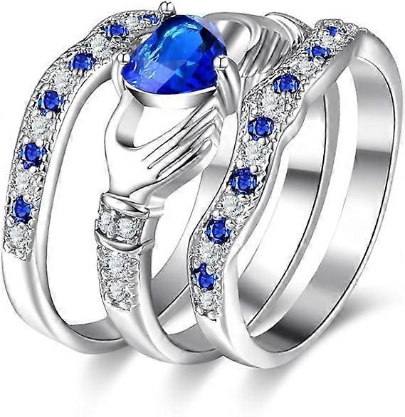 Womens Blue Heart Irish Claddagh Rings Stacking Engagement Promise Rings 3 Pieces Set | Fruugo UK
