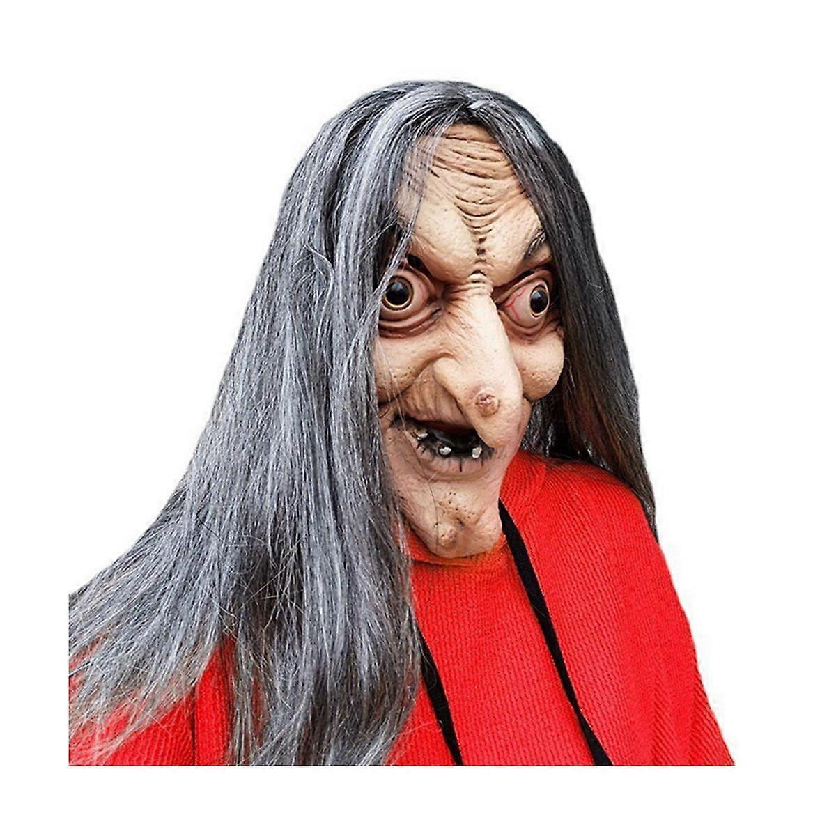 Scary Old Witch Mask Latex with Hair Halloween Grimace Party Costume ...