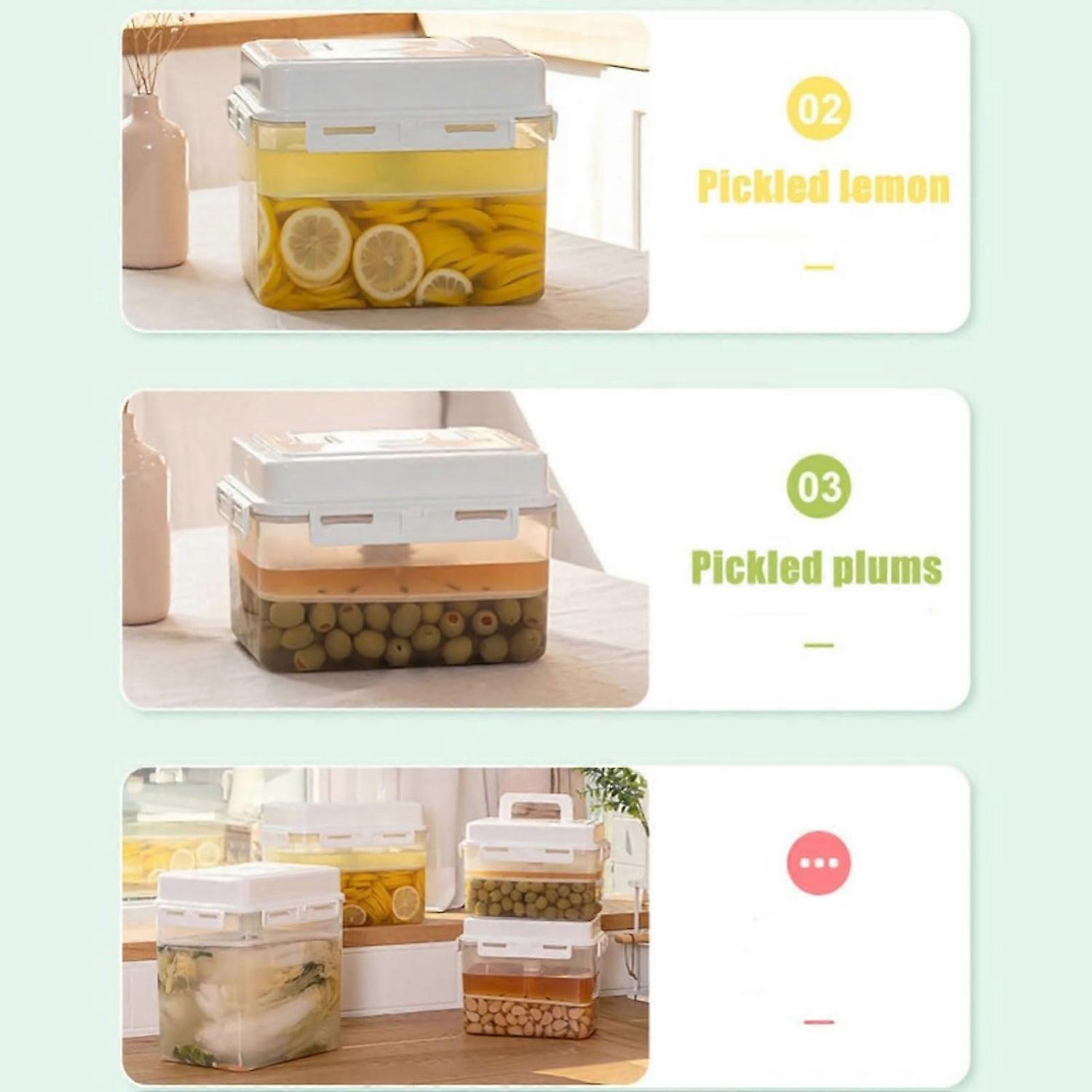 4L Pickle Kimchi Containers Press Plate Leakproof Airtight PP Storage ...