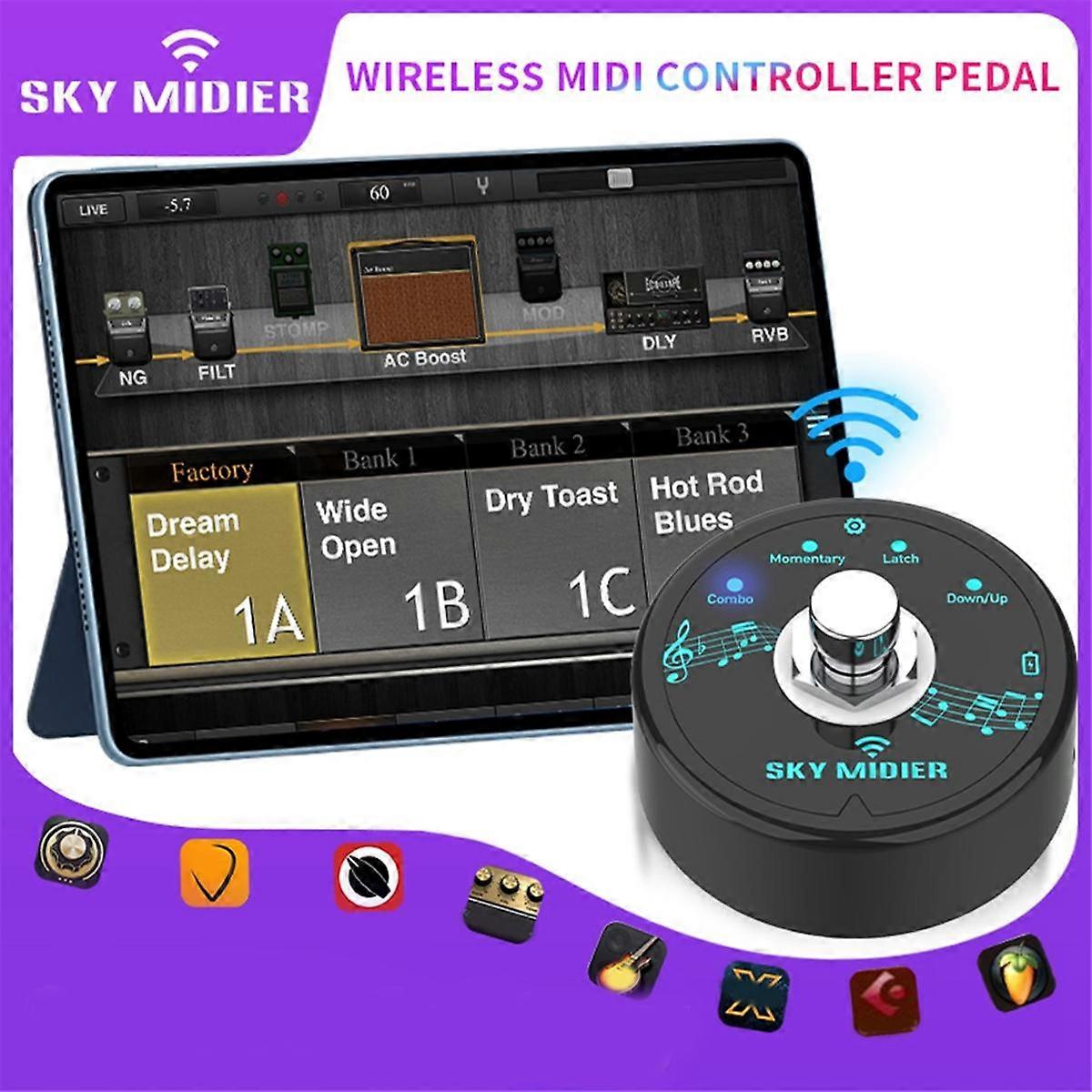Bluetooth 5.1 Wireless MIDI Controller Rechargeable Portable MIDI Foot ...