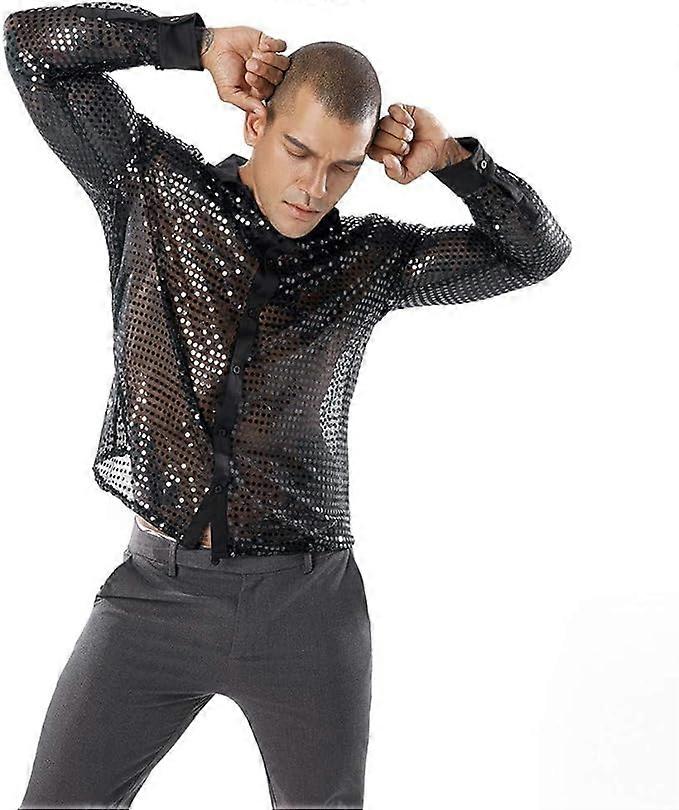 Mens Shiny Sequined Mesh Top, 60s 70s Disco Dance Shirt | Fruugo UK
