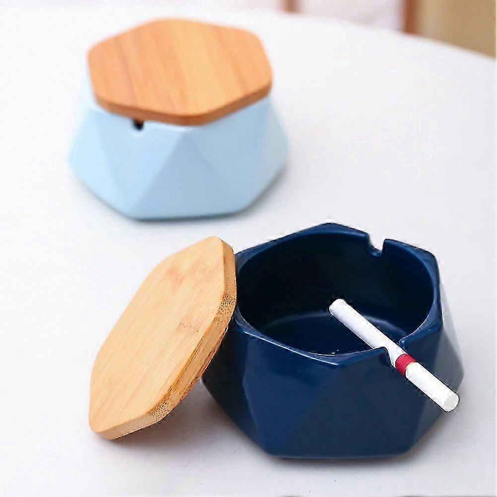 Ceramic Ashtrays with Bamboo-Lid Large Capacity Cigarettes Ash-Cup for ...