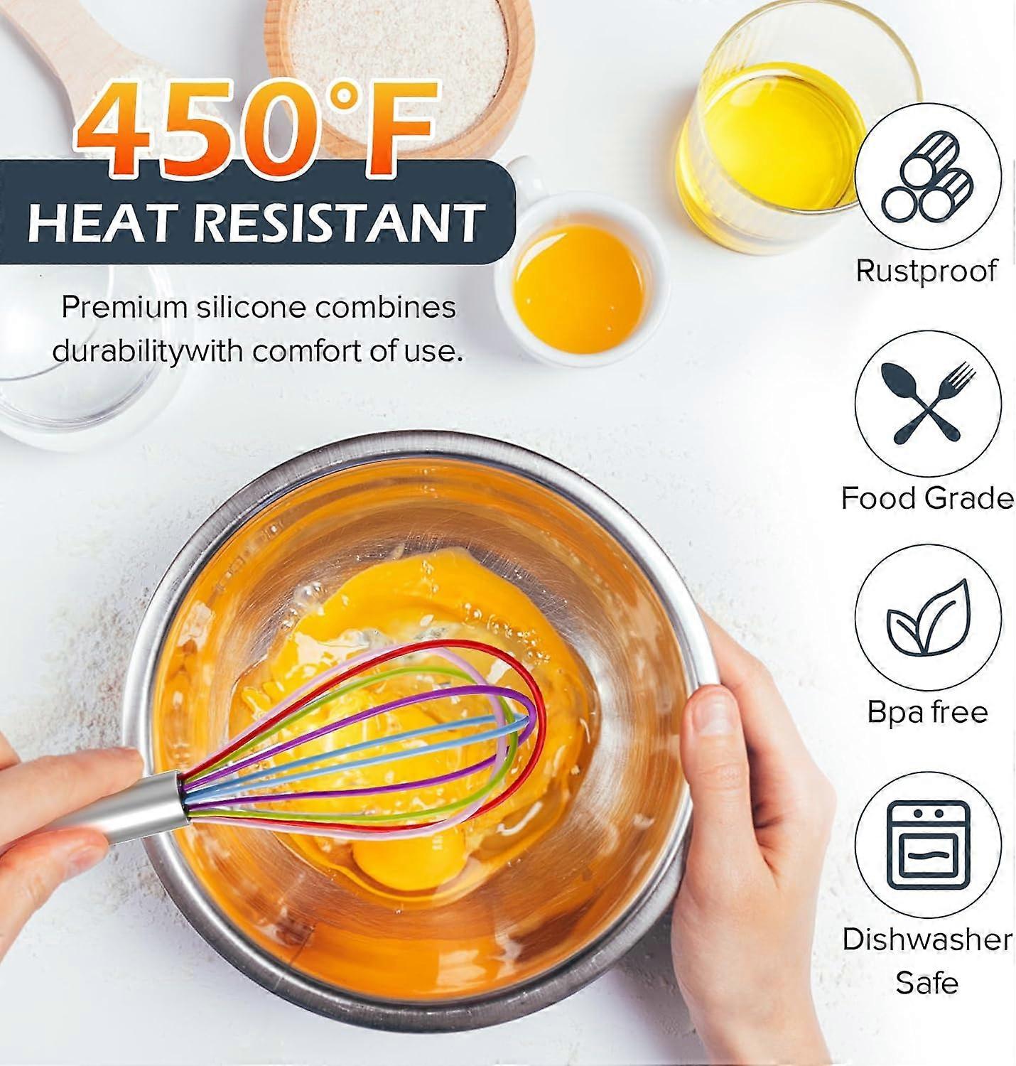 Silicone Whisk Set, 3 PCS Stainless Steel Wire Whisks, Rubber Whisks ...