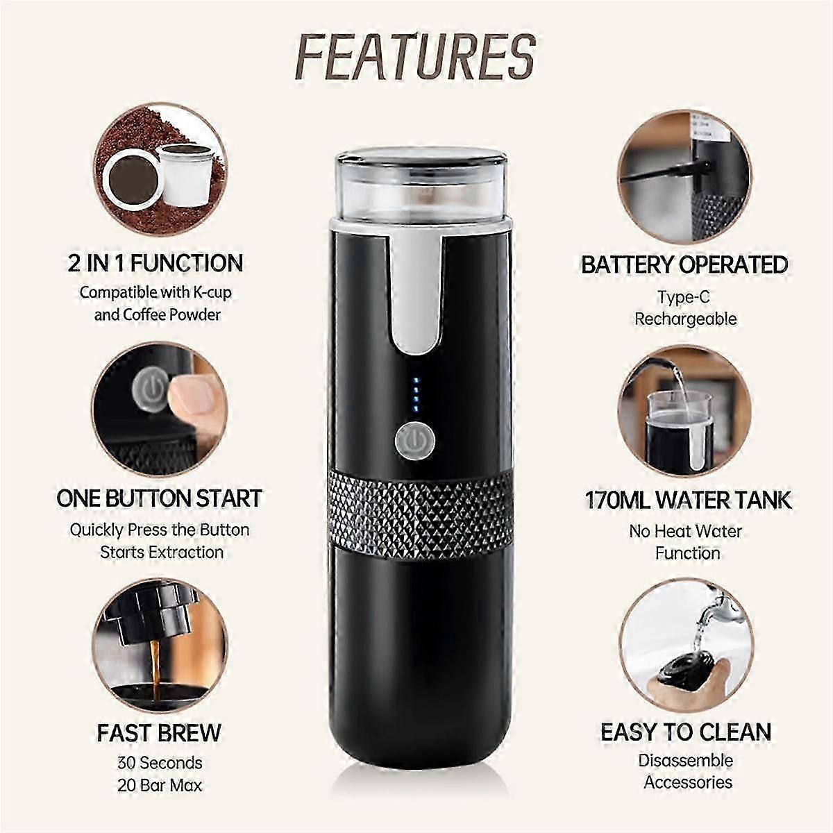 Portable Espresso Maker, Electric Travel Coffee Machine for Office ...