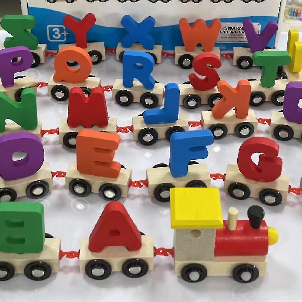 27 Pcs Wooden Alphabet Train Toy Wooden Magnetic Alphabet Abc Train Set ...
