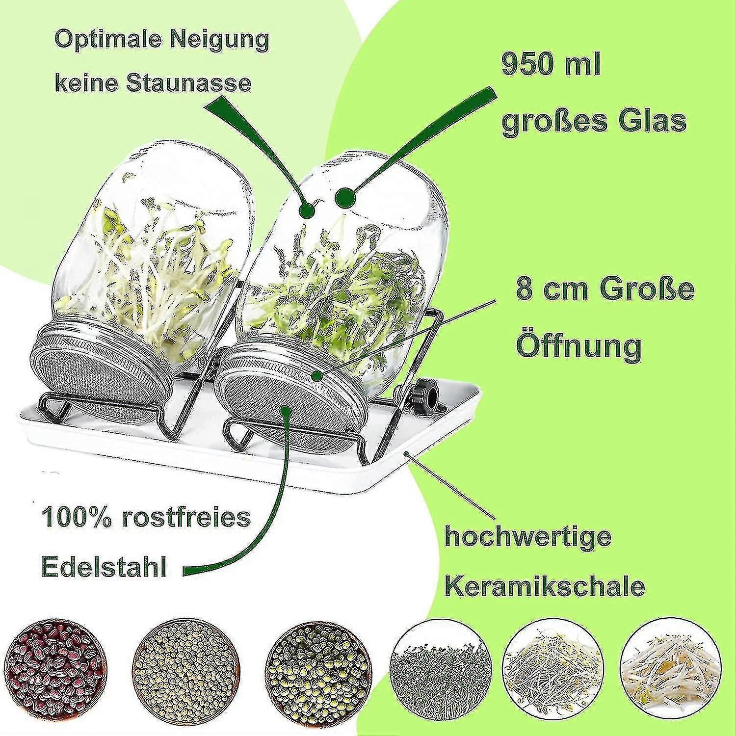 Sprouting Jars, 950ml Glass Sprouter With, Sprouting Seed Sprouter, 2 ...