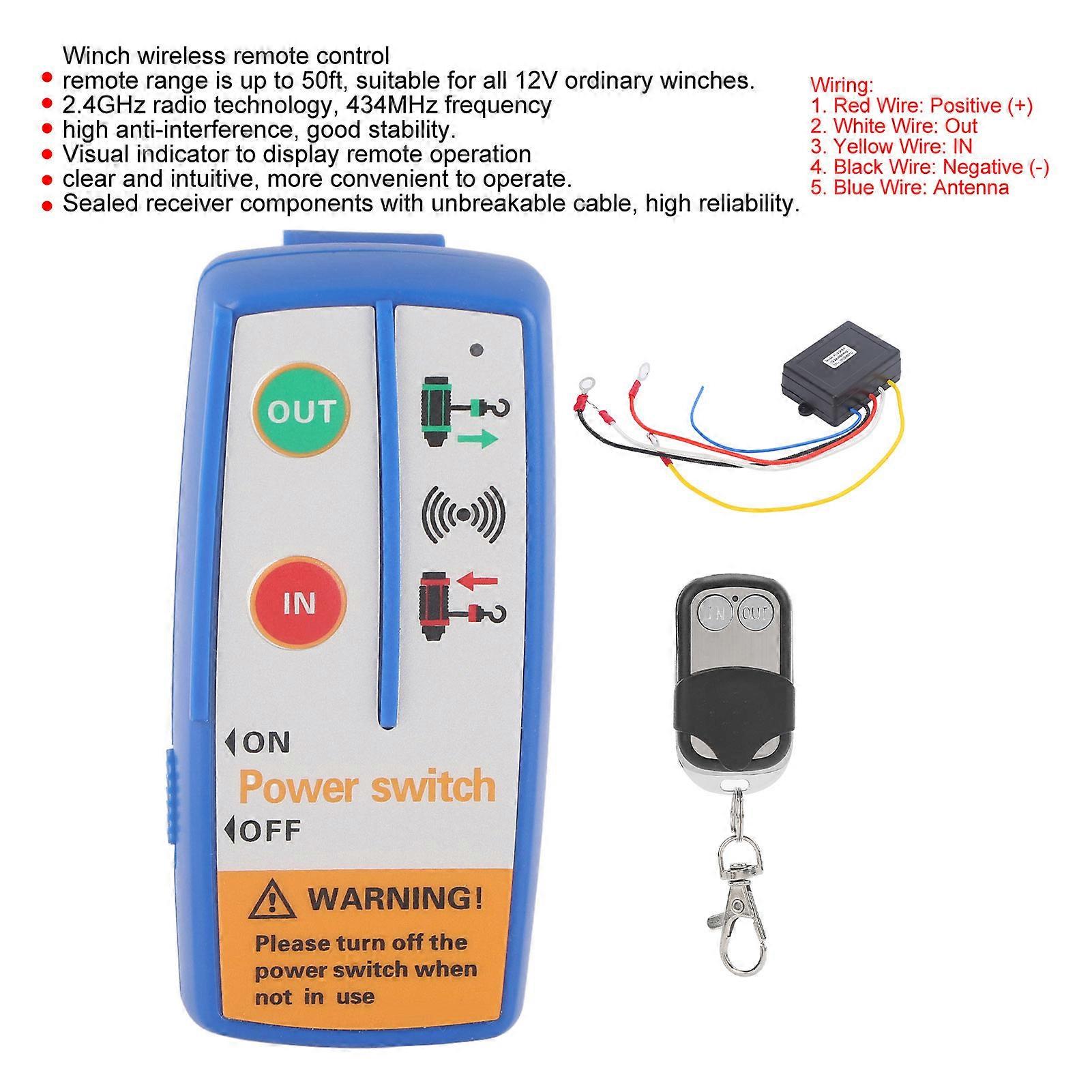 12V Winch Wireless Remote Control Kit 434MHz 50ft Long Range with ...