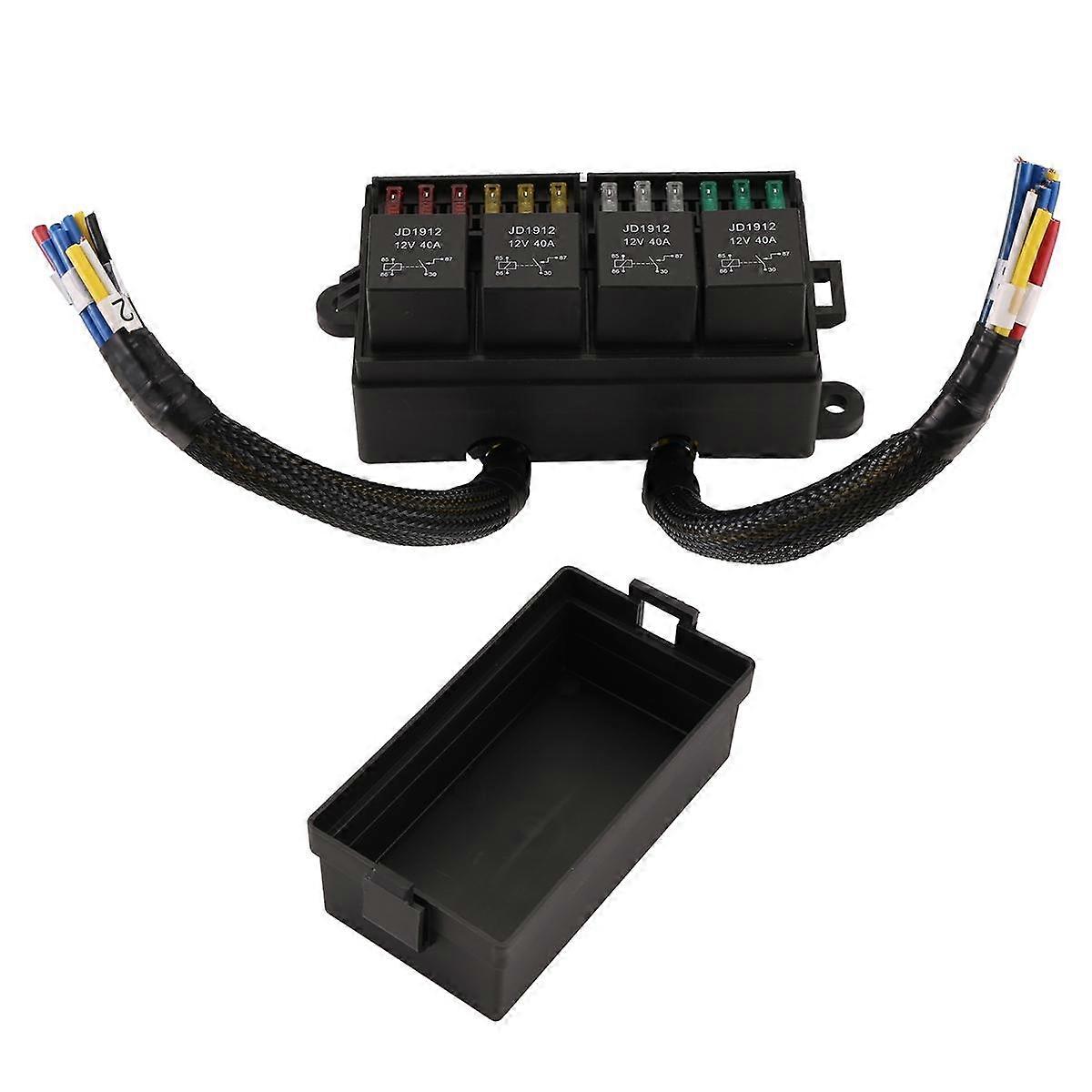 12V Car Fuse Relay Box Pre-Wired Fuse and Relay Box with 4 Relay 12 Way ...