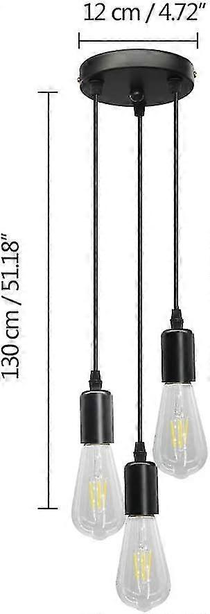 Byx Loft Vintage 3-lamp Suspension Holder Black Cable Pendant Light For ...