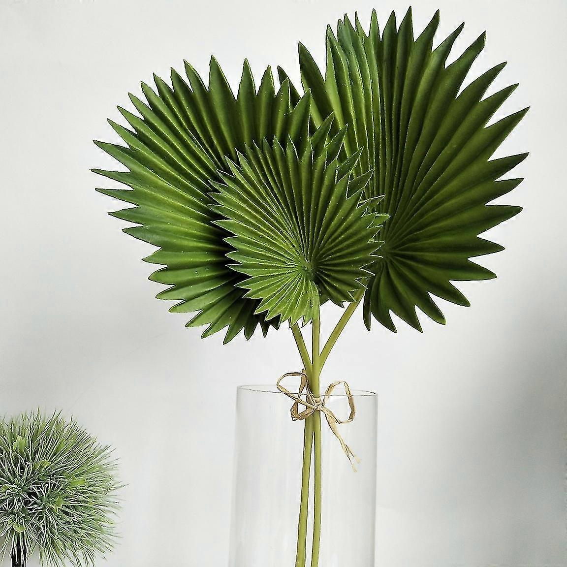 3 Pcs Artificial Palm Leaves Bunch Green Plastic Fake Plants Simulation ...