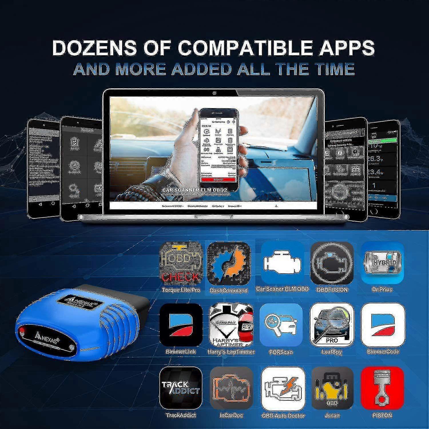 Nexlink Bluetooth 5.0 Diagnostic Scanner For Ios & & Pc Obd2/eobd Fault ...