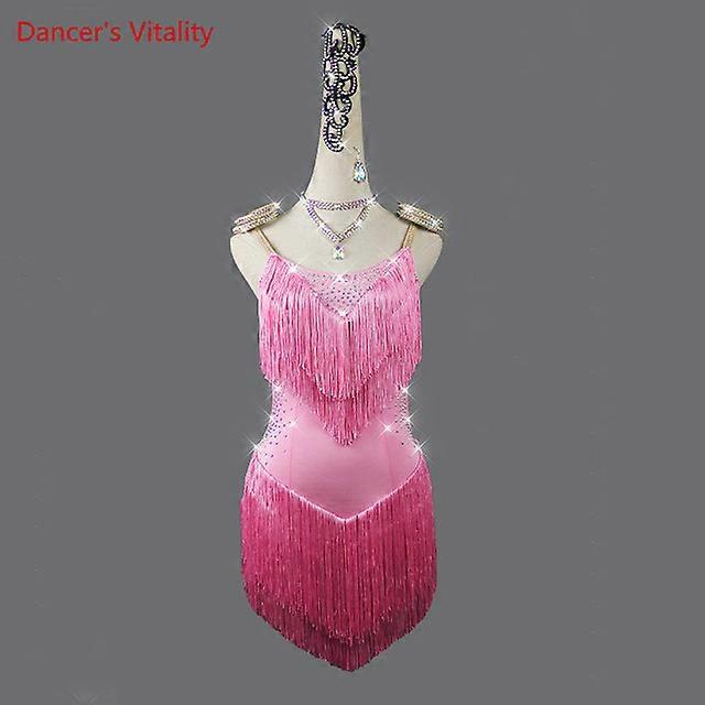 Latin Dance Dress Sling fringe Skirt Diamond Competition Clothing High ...