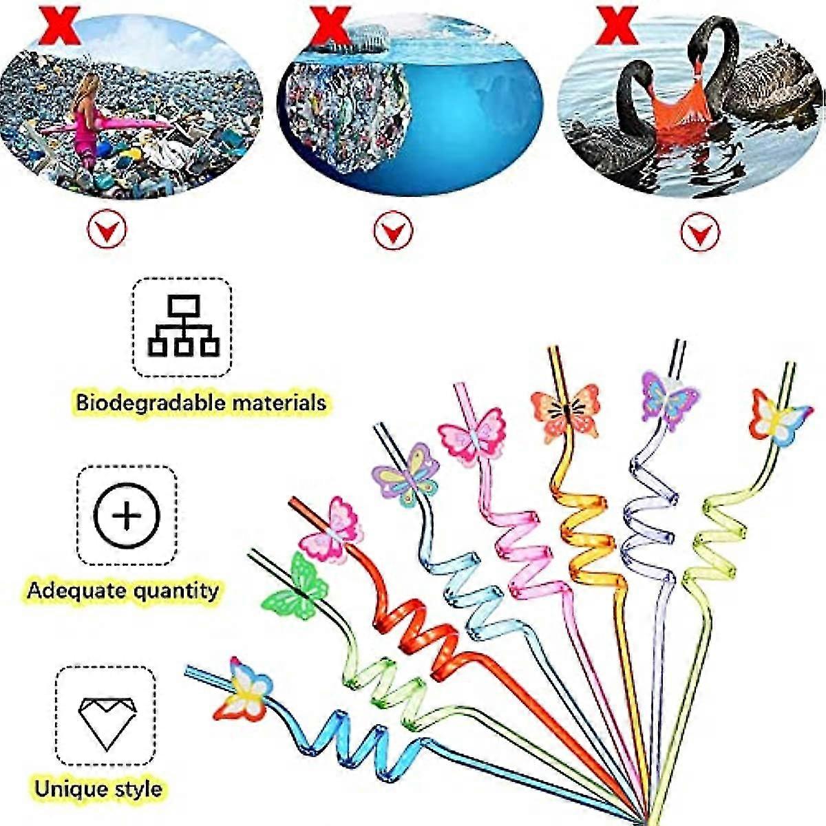 Butterfly Party Straws, 8 Pcs Reusable Drinking Plastic Straws, Kids ...