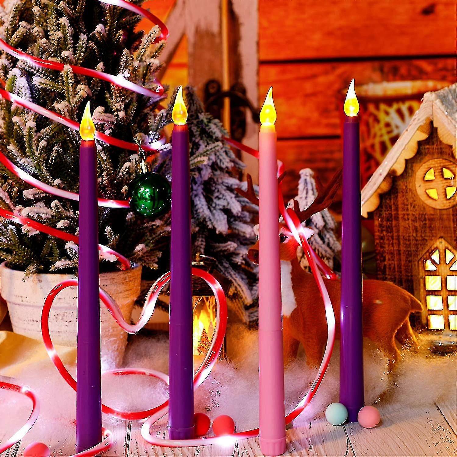Wabjtam 4 Pieces Led Flameless Advent Candle Set Purple And Pink Advent ...